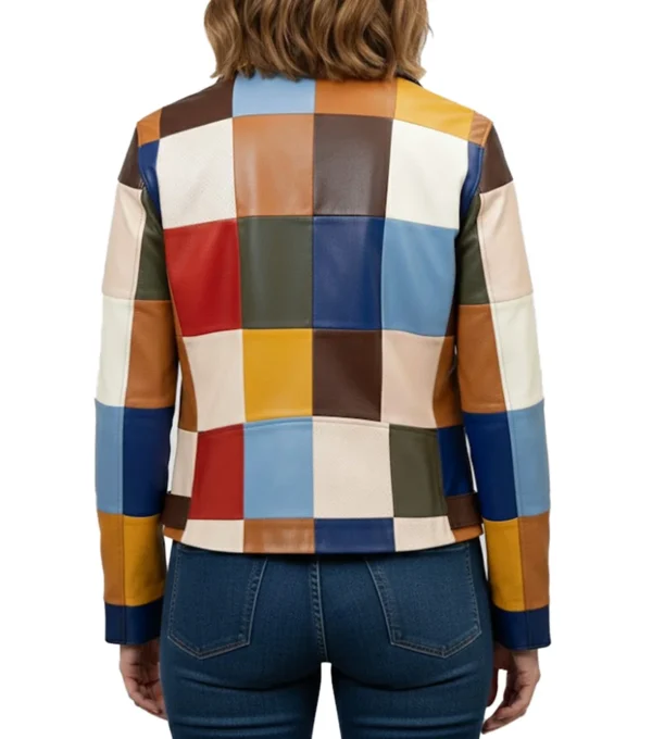 Shop Multicolor Patchwork Leather Moto Jacket - Stegaro