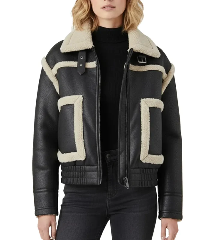Shop Two Big Side Pockets Black Leather Bomber Jacket - Stegaro